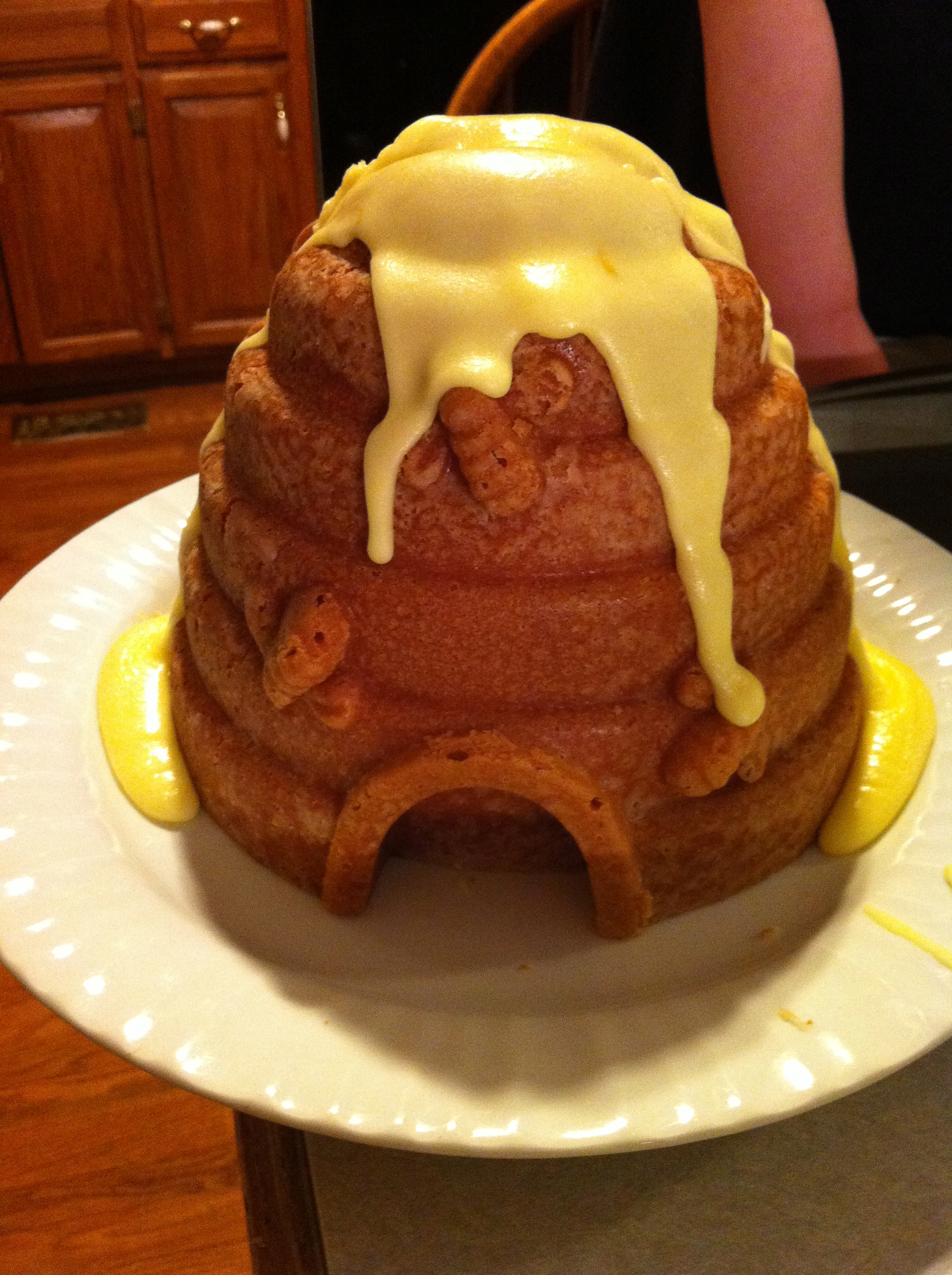 Honey Lemon Cake in a Bee Hive Cake Pan Mold for Family Movie Night